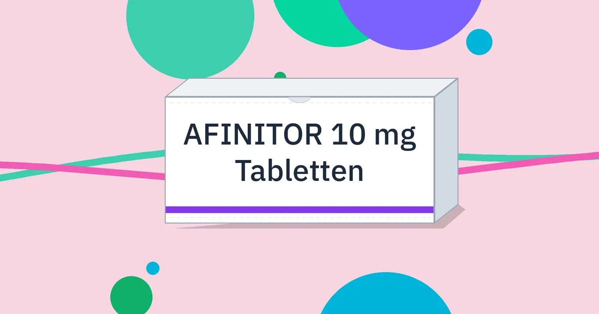Symbolbild: Packung mit der Aufschrift AFINITOR 10 mg Tabletten (PZN 14062252) – Verfügbarkeit und Bezug in Apotheken in Frankfurt am Main