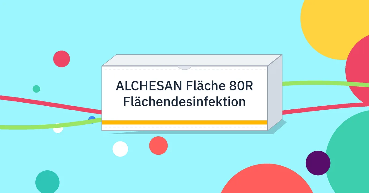 Symbolbild: Packung mit der Aufschrift ALCHESAN Fläche 80R Flächendesinfektion (PZN 18059117) – Verfügbarkeit und Bezug in Apotheken in Frankfurt am Main