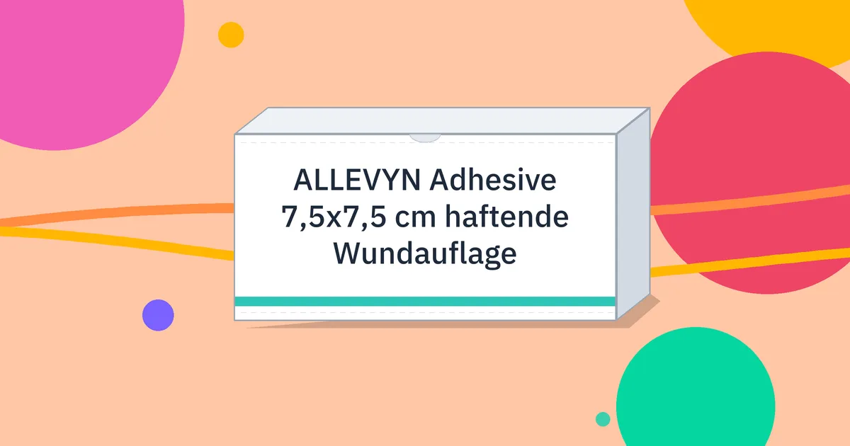 Symbolbild: Packung mit der Aufschrift ALLEVYN Adhesive 7,5x7,5 cm haftende Wundauflage (PZN 01130236) – Verfügbarkeit und Bezug in Apotheken in Frankfurt am Main