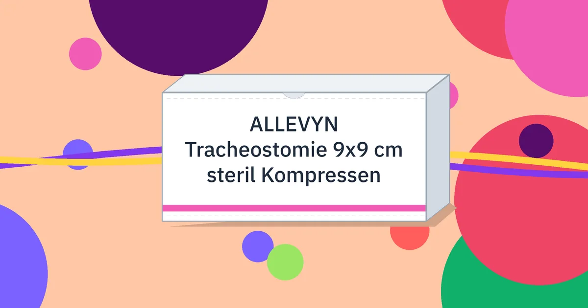 Symbolbild: Packung mit der Aufschrift ALLEVYN Tracheostomie 9x9 cm steril Kompressen (PZN 15315896) – Verfügbarkeit und Bezug in Apotheken in Frankfurt am Main