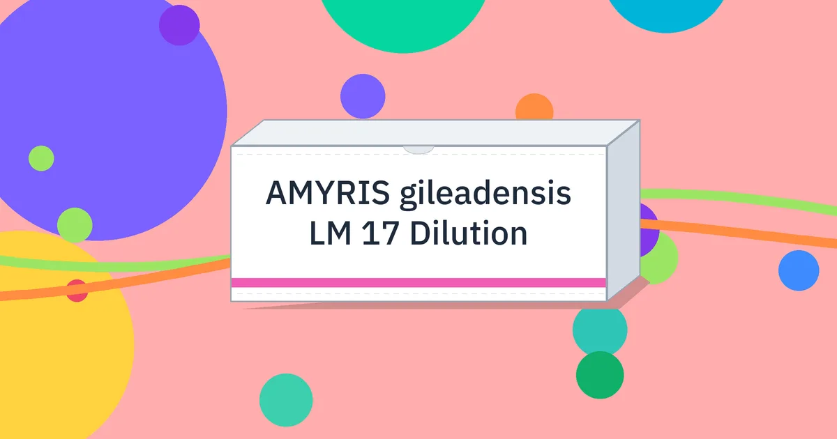 Symbolbild: Packung mit der Aufschrift AMYRIS gileadensis LM 17 Dilution (PZN 13327027) – Verfügbarkeit und Bezug in Apotheken in Frankfurt am Main
