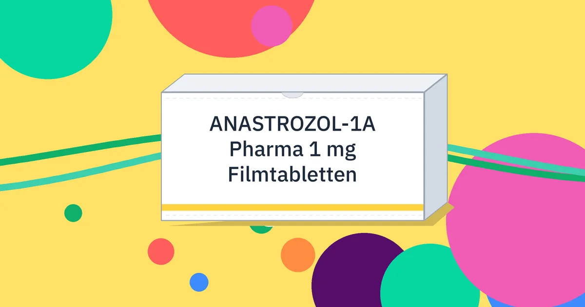 Symbolbild: Packung mit der Aufschrift ANASTROZOL-1A Pharma 1 mg Filmtabletten (PZN 06586426) – Verfügbarkeit und Bezug in Apotheken in Frankfurt am Main