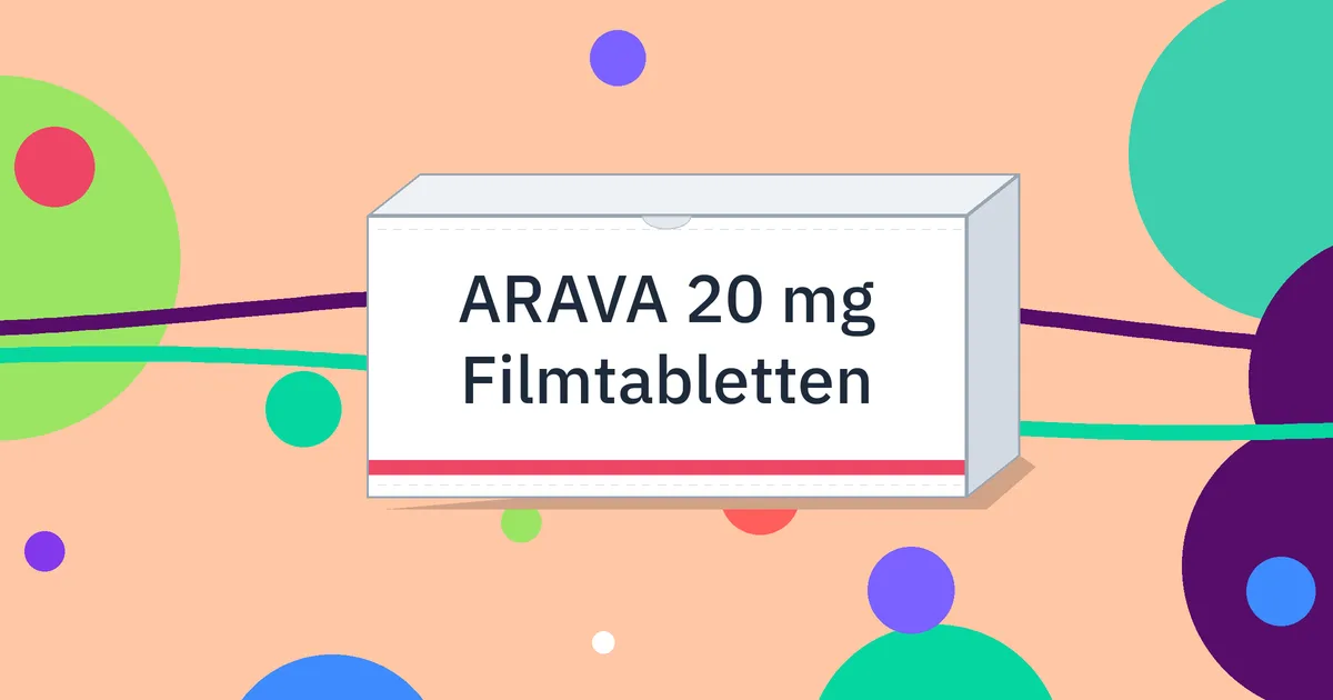 Symbolbild: Packung mit der Aufschrift ARAVA 20 mg Filmtabletten (PZN 09605176) – Verfügbarkeit und Bezug in Apotheken in Frankfurt am Main