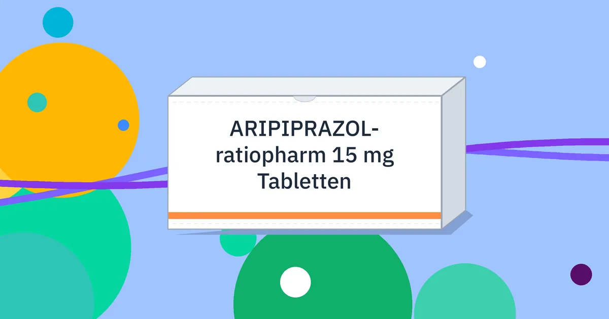 Symbolbild: Packung mit der Aufschrift ARIPIPRAZOL-ratiopharm 15 mg Tabletten (PZN 13981790) – Verfügbarkeit und Bezug in Apotheken in Frankfurt am Main