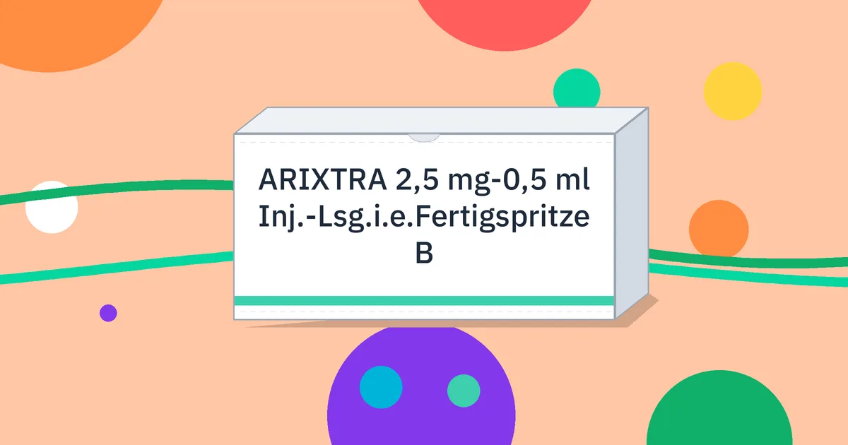 Symbolbild: Packung mit der Aufschrift ARIXTRA 2,5 mg-0,5 ml Inj.-Lsg.i.e.Fertigspritze B (PZN 17552146) – Verfügbarkeit und Bezug in Apotheken in Frankfurt am Main