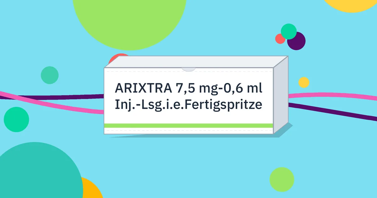 Symbolbild: Packung mit der Aufschrift ARIXTRA 7,5 mg-0,6 ml Inj.-Lsg.i.e.Fertigspritze (PZN 14178150) – Verfügbarkeit und Bezug in Apotheken in Frankfurt am Main