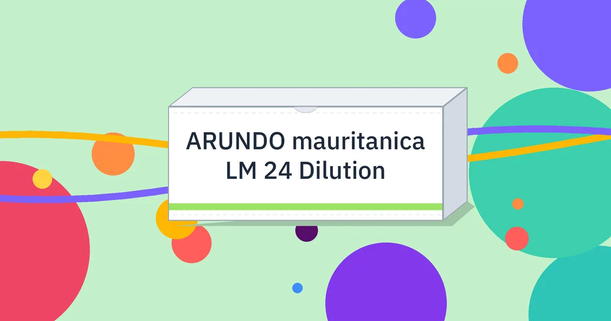 Symbolbild: Packung mit der Aufschrift ARUNDO mauritanica LM 24 Dilution (PZN 12781244) – Verfügbarkeit und Bezug in Apotheken in Frankfurt am Main