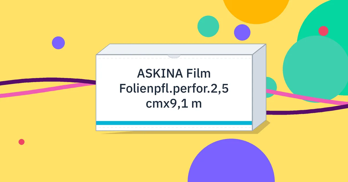 Symbolbild: Packung mit der Aufschrift ASKINA Film Folienpfl.perfor.2,5 cmx9,1 m (PZN 07430057) – Verfügbarkeit und Bezug in Apotheken in Frankfurt am Main