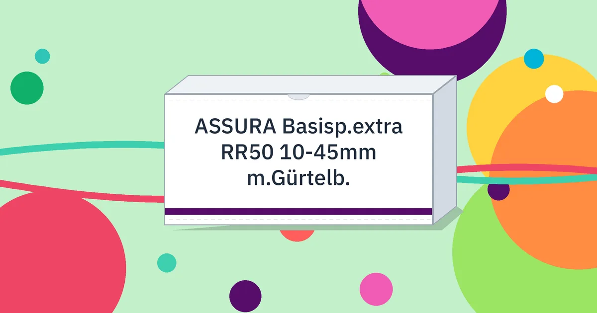 Symbolbild: Packung mit der Aufschrift ASSURA Basisp.extra RR50 10-45mm m.Gürtelb. (PZN 02164823) – Verfügbarkeit und Bezug in Apotheken in Frankfurt am Main