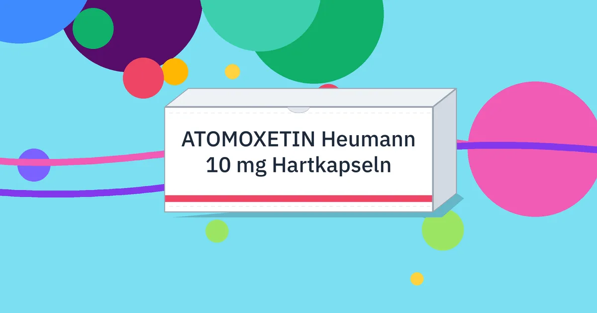Symbolbild: Packung mit der Aufschrift ATOMOXETIN Heumann 10 mg Hartkapseln (PZN 18092959) – Verfügbarkeit und Bezug in Apotheken in Frankfurt am Main