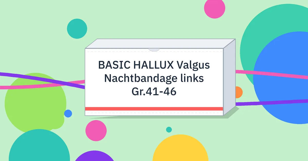 Symbolbild: Packung mit der Aufschrift BASIC HALLUX Valgus Nachtbandage links Gr.41-46 (PZN 15380942) – Verfügbarkeit und Bezug in Apotheken in Frankfurt am Main