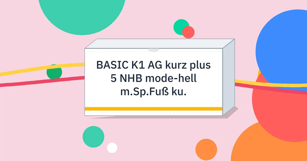 Symbolbild: Packung mit der Aufschrift BASIC K1 AG kurz plus 5 NHB mode-hell m.Sp.Fuß ku. (PZN 20261464) – Verfügbarkeit und Bezug in Apotheken in Frankfurt am Main
