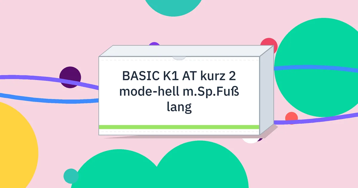 Symbolbild: Packung mit der Aufschrift BASIC K1 AT kurz 2 mode-hell m.Sp.Fuß lang (PZN 20262423) – Verfügbarkeit und Bezug in Apotheken in Frankfurt am Main