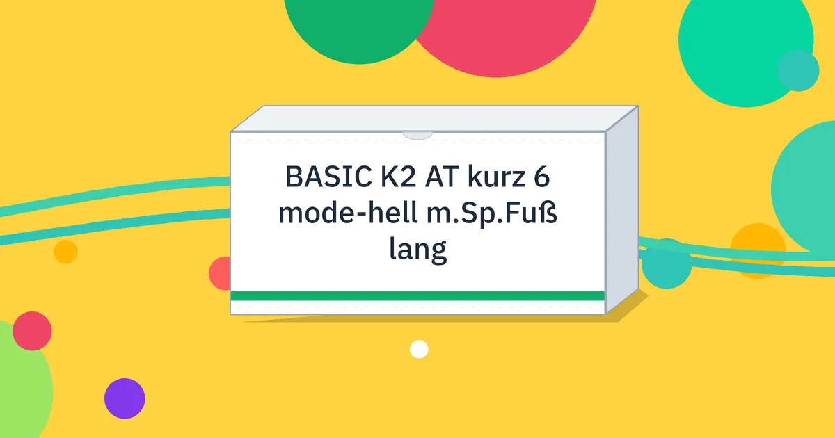 Symbolbild: Packung mit der Aufschrift BASIC K2 AT kurz 6 mode-hell m.Sp.Fuß lang (PZN 20269891) – Verfügbarkeit und Bezug in Apotheken in Frankfurt am Main