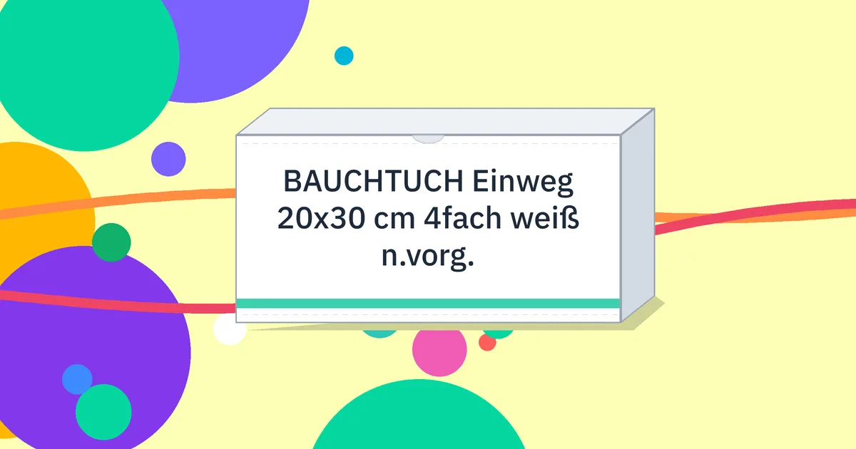 Symbolbild: Packung mit der Aufschrift BAUCHTUCH Einweg 20x30 cm 4fach weiß n.vorg. (PZN 00324122) – Verfügbarkeit und Bezug in Apotheken in Frankfurt am Main
