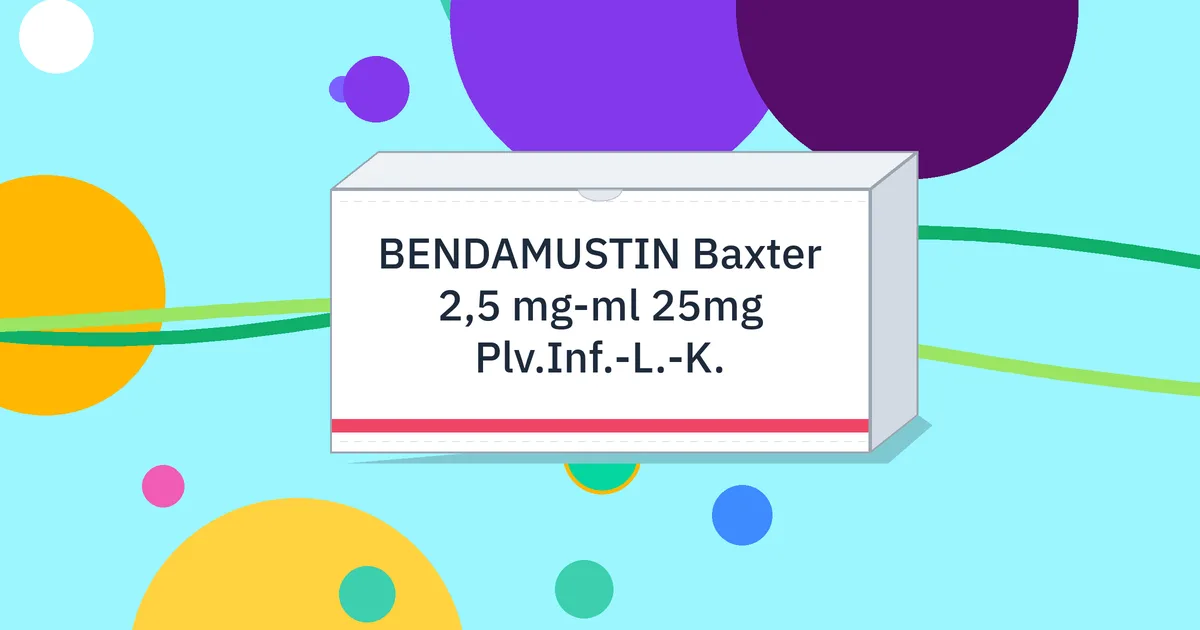 Symbolbild: Packung mit der Aufschrift BENDAMUSTIN Baxter 2,5 mg-ml 25mg Plv.Inf.-L.-K. (PZN 16739380) – Verfügbarkeit und Bezug in Apotheken in Frankfurt am Main