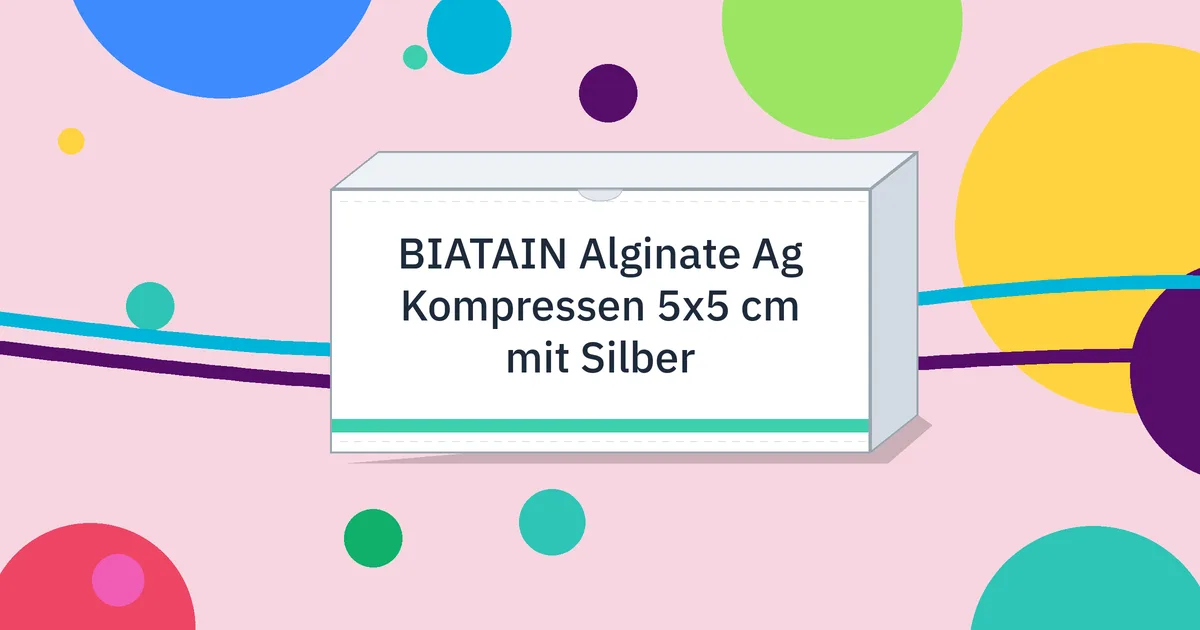 Symbolbild: Packung mit der Aufschrift BIATAIN Alginate Ag Kompressen 5x5 cm mit Silber (PZN 11134755) – Verfügbarkeit und Bezug in Apotheken in Frankfurt am Main