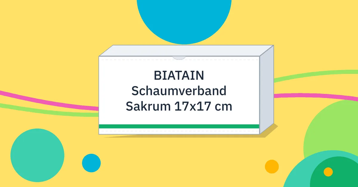 Symbolbild: Packung mit der Aufschrift BIATAIN Schaumverband Sakrum 17x17 cm (PZN 18107187) – Verfügbarkeit und Bezug in Apotheken in Frankfurt am Main