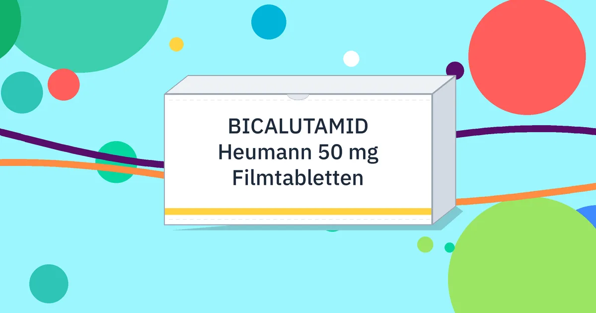 Symbolbild: Packung mit der Aufschrift BICALUTAMID Heumann 50 mg Filmtabletten (PZN 01907535) – Verfügbarkeit und Bezug in Apotheken in Frankfurt am Main