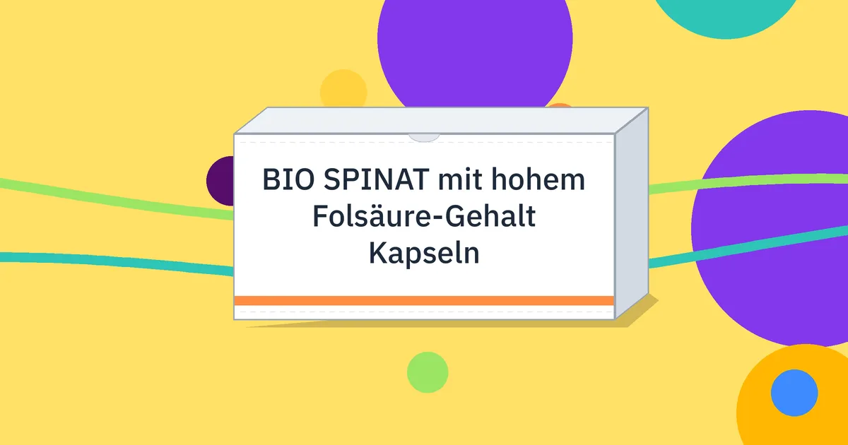 Symbolbild: Packung mit der Aufschrift BIO SPINAT mit hohem Folsäure-Gehalt Kapseln (PZN 17175146) – Verfügbarkeit und Bezug in Apotheken in Frankfurt am Main
