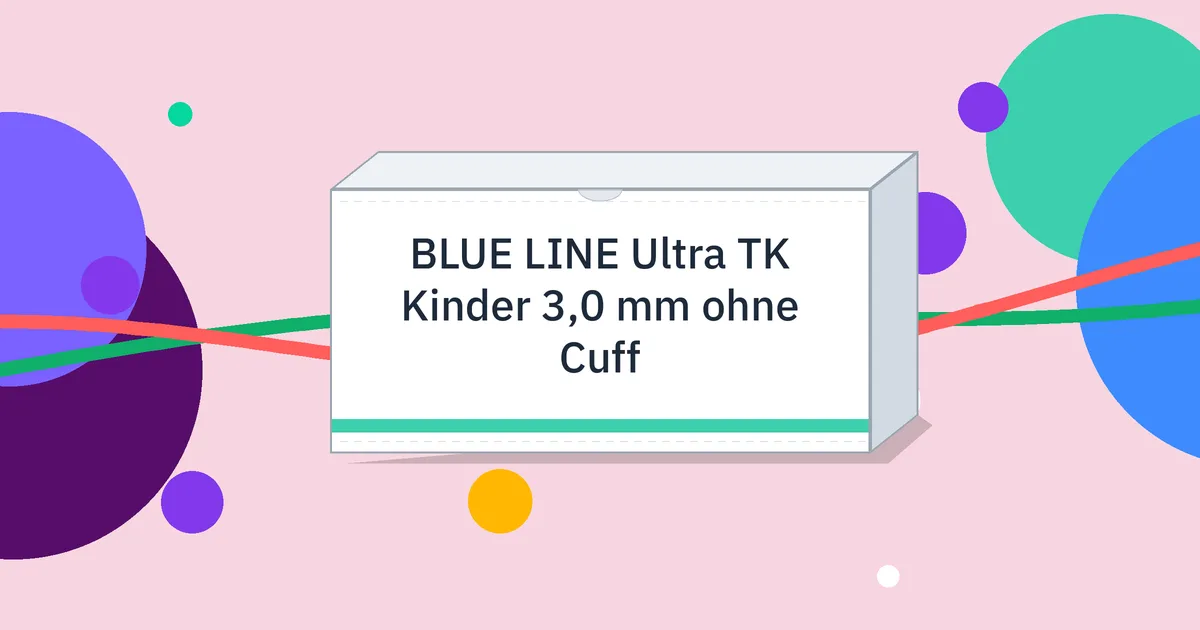 Symbolbild: Packung mit der Aufschrift BLUE LINE Ultra TK Kinder 3,0 mm ohne Cuff (PZN 14437054) – Verfügbarkeit und Bezug in Apotheken in Frankfurt am Main