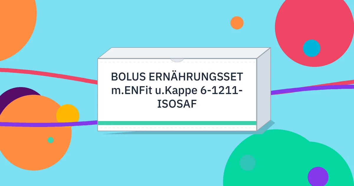 Symbolbild: Packung mit der Aufschrift BOLUS ERNÄHRUNGSSET m.ENFit u.Kappe 6-1211-ISOSAF (PZN 14345286) – Verfügbarkeit und Bezug in Apotheken in Frankfurt am Main