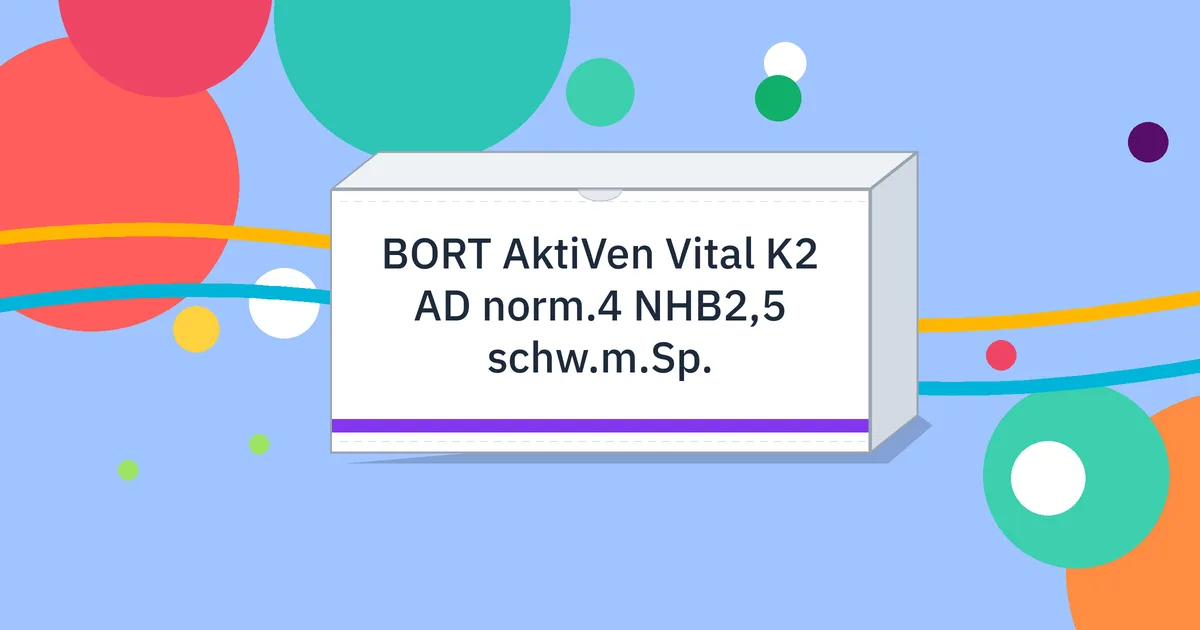 Symbolbild: Packung mit der Aufschrift BORT AktiVen Vital K2 AD norm.4 NHB2,5 schw.m.Sp. (PZN 17498079) – Verfügbarkeit und Bezug in Apotheken in Frankfurt am Main