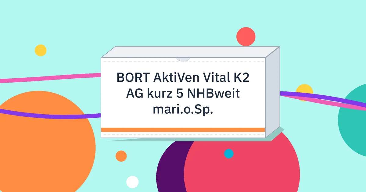 Symbolbild: Packung mit der Aufschrift BORT AktiVen Vital K2 AG kurz 5 NHBweit mari.o.Sp. (PZN 13733069) – Verfügbarkeit und Bezug in Apotheken in Frankfurt am Main