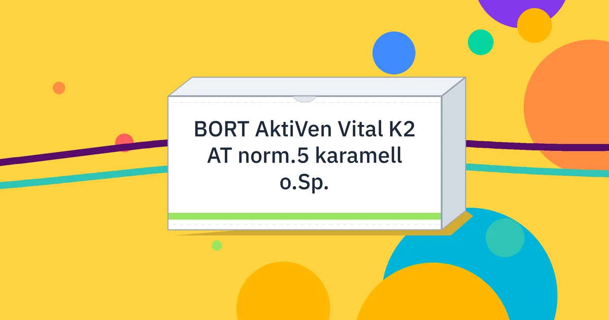 Symbolbild: Packung mit der Aufschrift BORT AktiVen Vital K2 AT norm.5 karamell o.Sp. (PZN 13737618) – Verfügbarkeit und Bezug in Apotheken in Frankfurt am Main
