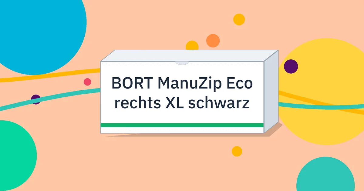 Symbolbild: Packung mit der Aufschrift BORT ManuZip Eco rechts XL schwarz (PZN 10995337) – Verfügbarkeit und Bezug in Apotheken in Frankfurt am Main