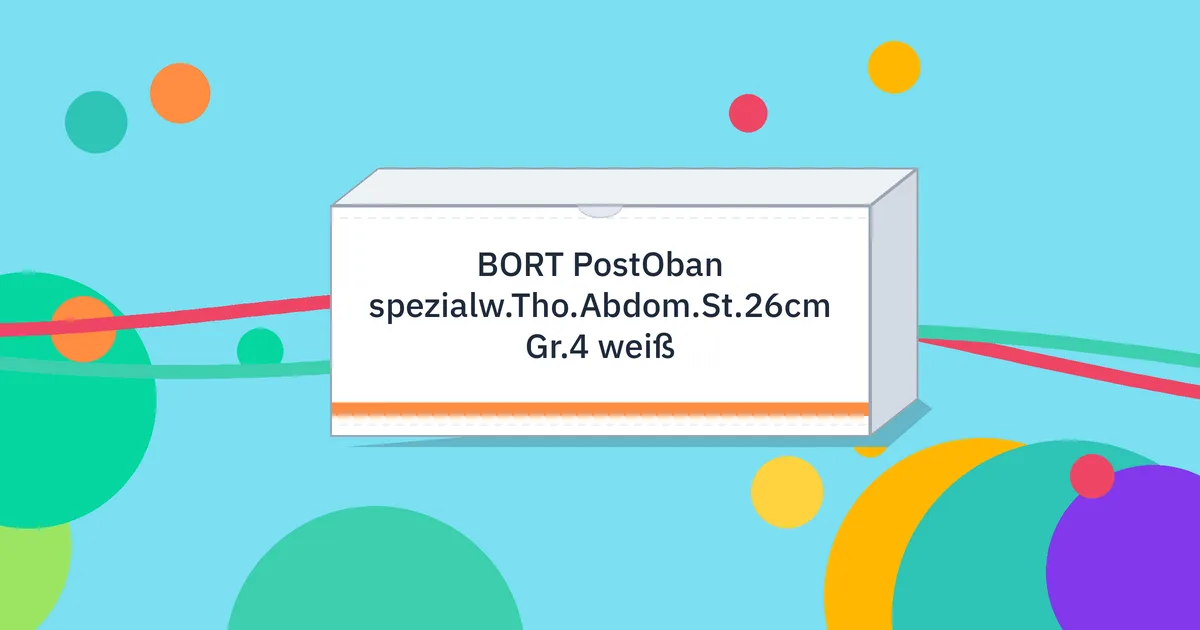 Symbolbild: Packung mit der Aufschrift BORT PostOban spezialw.Tho.Abdom.St.26cm Gr.4 weiß (PZN 11581069) – Verfügbarkeit und Bezug in Apotheken in Frankfurt am Main