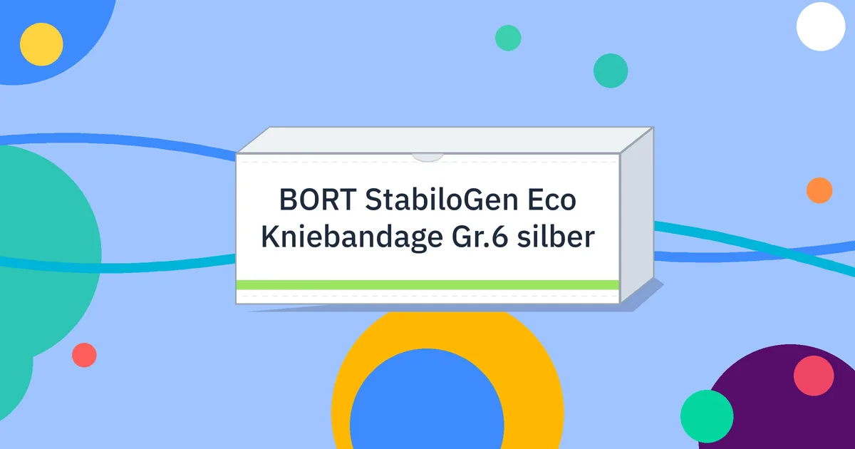Symbolbild: Packung mit der Aufschrift BORT StabiloGen Eco Kniebandage Gr.6 silber (PZN 16845455) – Verfügbarkeit und Bezug in Apotheken in Frankfurt am Main