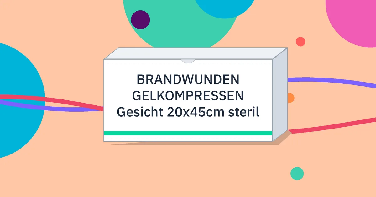Symbolbild: Packung mit der Aufschrift BRANDWUNDEN GELKOMPRESSEN Gesicht 20x45cm steril (PZN 09290904) – Verfügbarkeit und Bezug in Apotheken in Frankfurt am Main