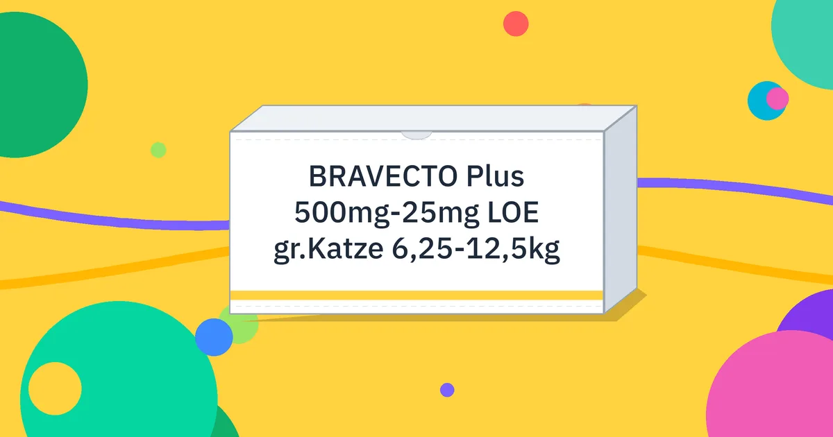 Symbolbild: Packung mit der Aufschrift BRAVECTO Plus 500mg-25mg LOE gr.Katze 6,25-12,5kg (PZN 15406707) – Verfügbarkeit und Bezug in Apotheken in Frankfurt am Main