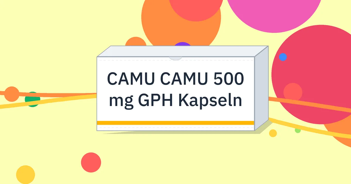 Symbolbild: Packung mit der Aufschrift CAMU CAMU 500 mg GPH Kapseln (PZN 00678825) – Verfügbarkeit und Bezug in Apotheken in Frankfurt am Main