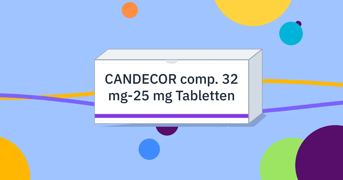 Symbolbild: Packung mit der Aufschrift CANDECOR comp. 32 mg-25 mg Tabletten (PZN 09633652) – Verfügbarkeit und Bezug in Apotheken in Frankfurt am Main
