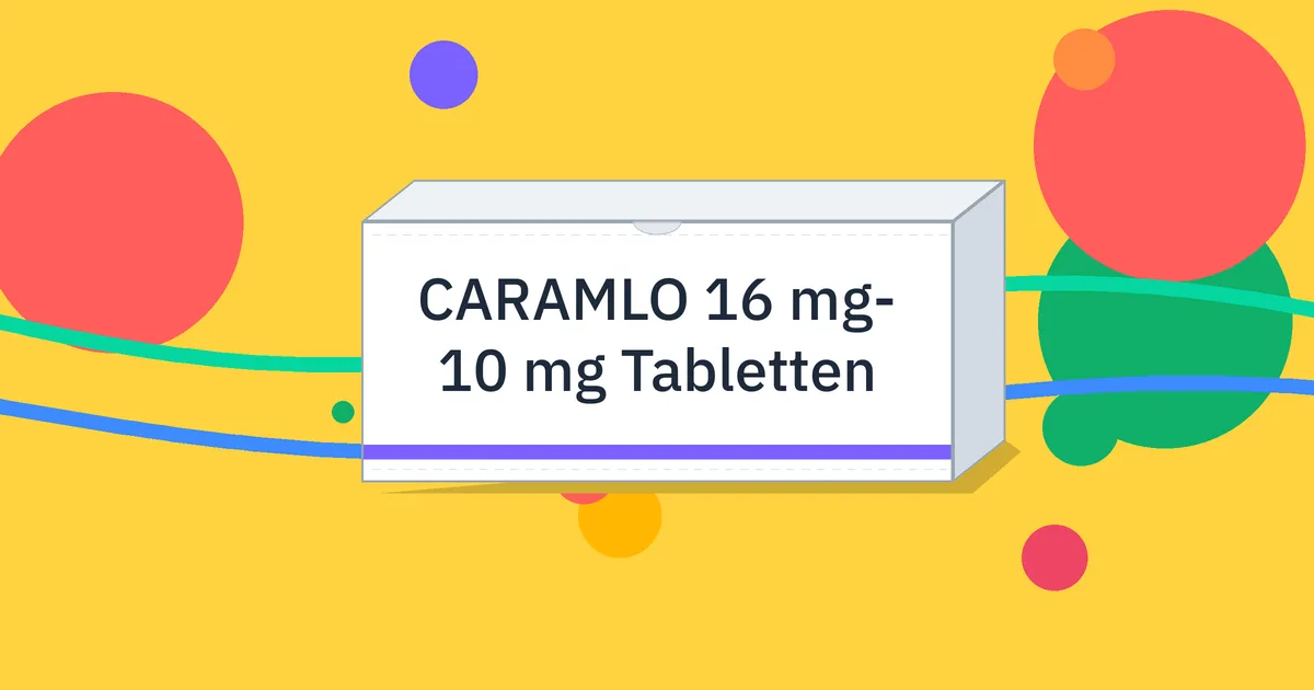 Symbolbild: Packung mit der Aufschrift CARAMLO 16 mg-10 mg Tabletten (PZN 19379901) – Verfügbarkeit und Bezug in Apotheken in Frankfurt am Main