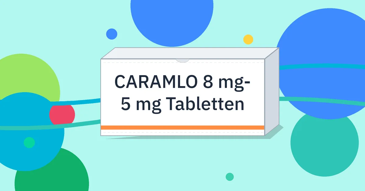 Symbolbild: Packung mit der Aufschrift CARAMLO 8 mg-5 mg Tabletten (PZN 16818843) – Verfügbarkeit und Bezug in Apotheken in Frankfurt am Main