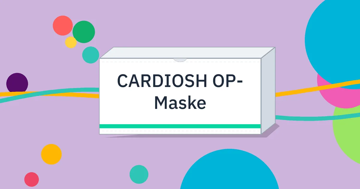 Symbolbild: Packung mit der Aufschrift CARDIOSH OP-Maske (PZN 18262019) – Verfügbarkeit und Bezug in Apotheken in Frankfurt am Main