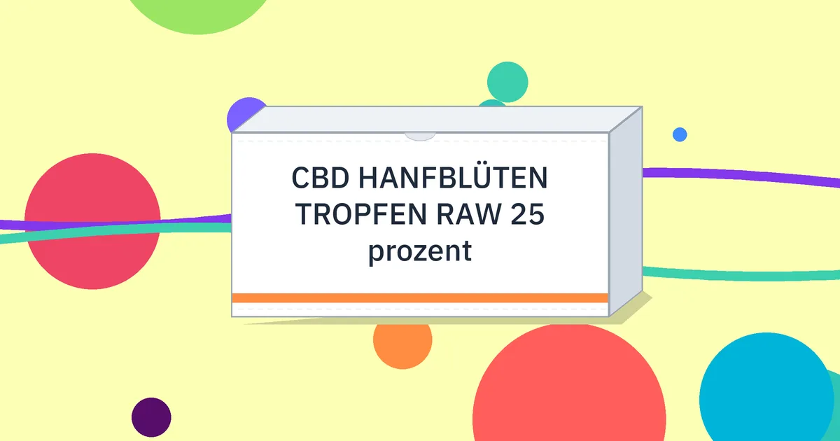 Symbolbild: Packung mit der Aufschrift CBD HANFBLÜTEN TROPFEN RAW 25 prozent (PZN 15436039) – Verfügbarkeit und Bezug in Apotheken in Frankfurt am Main