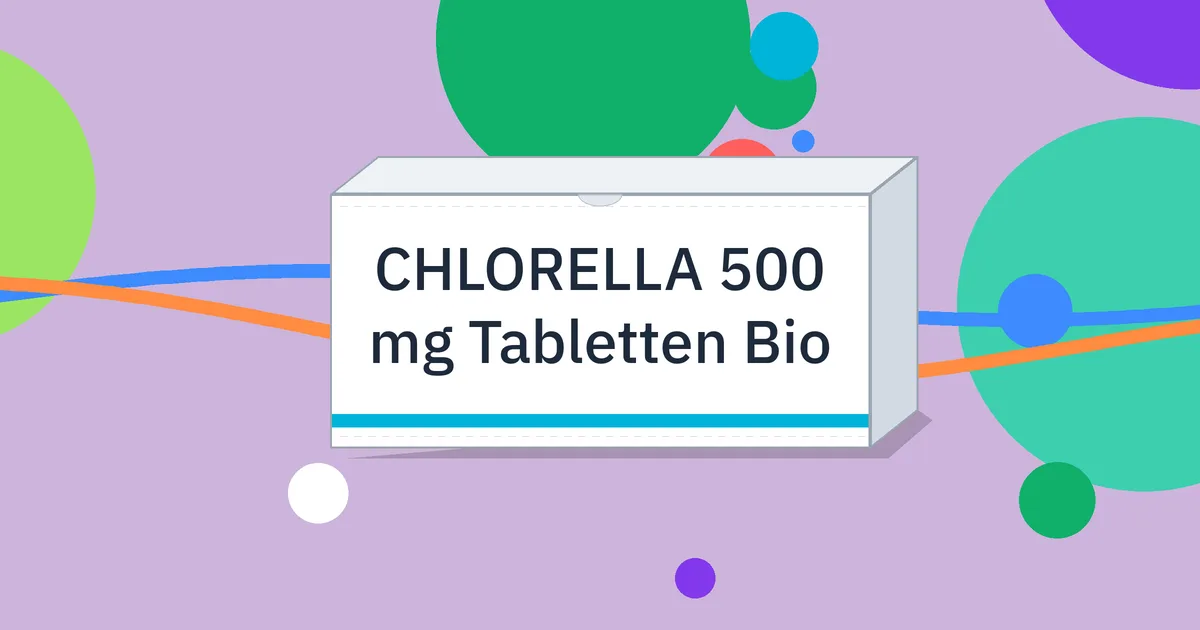 Symbolbild: Packung mit der Aufschrift CHLORELLA 500 mg Tabletten Bio (PZN 17524262) – Verfügbarkeit und Bezug in Apotheken in Frankfurt am Main