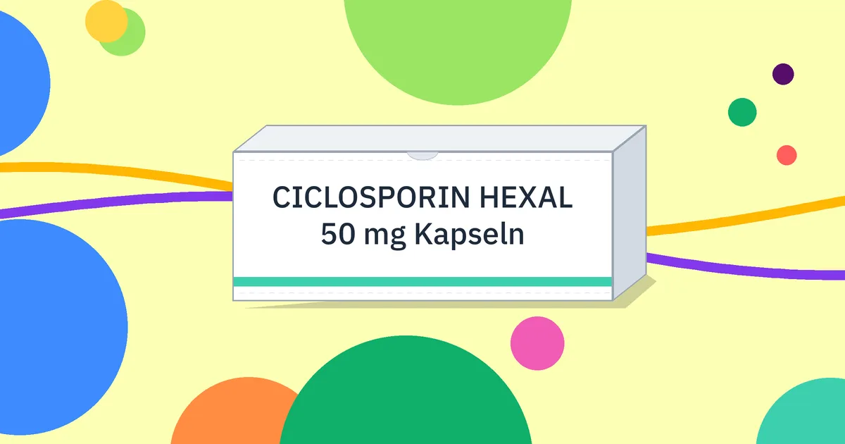 Symbolbild: Packung mit der Aufschrift CICLOSPORIN HEXAL 50 mg Kapseln (PZN 00757507) – Verfügbarkeit und Bezug in Apotheken in Frankfurt am Main