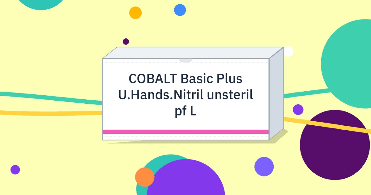 Symbolbild: Packung mit der Aufschrift COBALT Basic Plus U.Hands.Nitril unsteril pf L (PZN 15560147) – Verfügbarkeit und Bezug in Apotheken in Frankfurt am Main