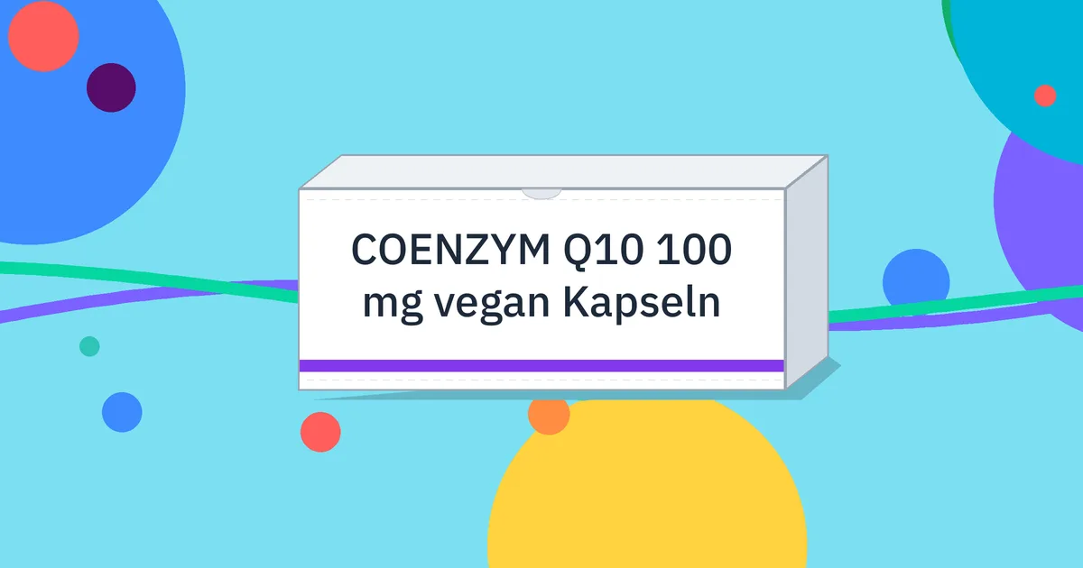 Symbolbild: Packung mit der Aufschrift COENZYM Q10 100 mg vegan Kapseln (PZN 16529010) – Verfügbarkeit und Bezug in Apotheken in Frankfurt am Main