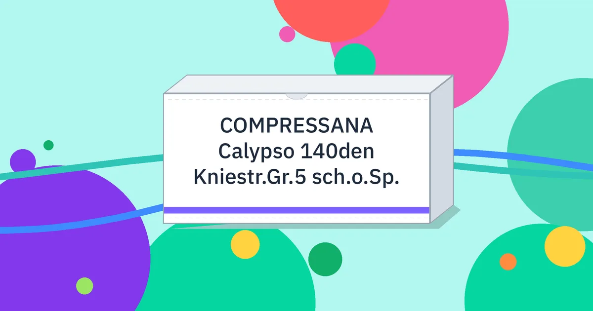 Symbolbild: Packung mit der Aufschrift COMPRESSANA Calypso 140den Kniestr.Gr.5 sch.o.Sp. (PZN 09076944) – Verfügbarkeit und Bezug in Apotheken in Frankfurt am Main