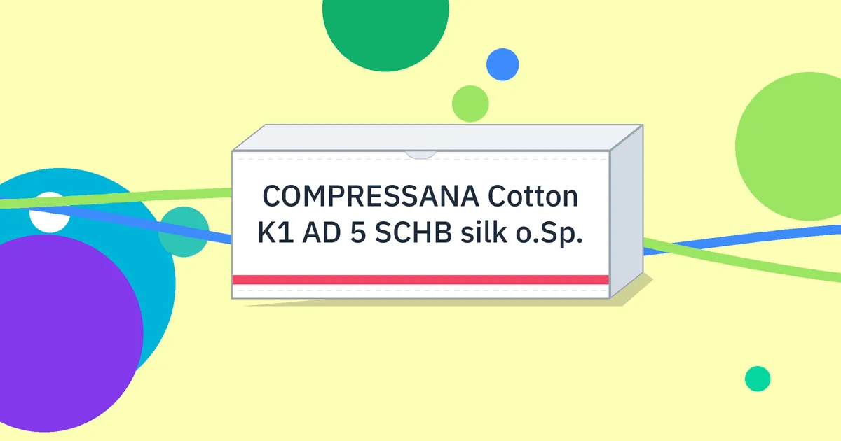 Symbolbild: Packung mit der Aufschrift COMPRESSANA Cotton K1 AD 5 SCHB silk o.Sp. (PZN 16959087) – Verfügbarkeit und Bezug in Apotheken in Frankfurt am Main