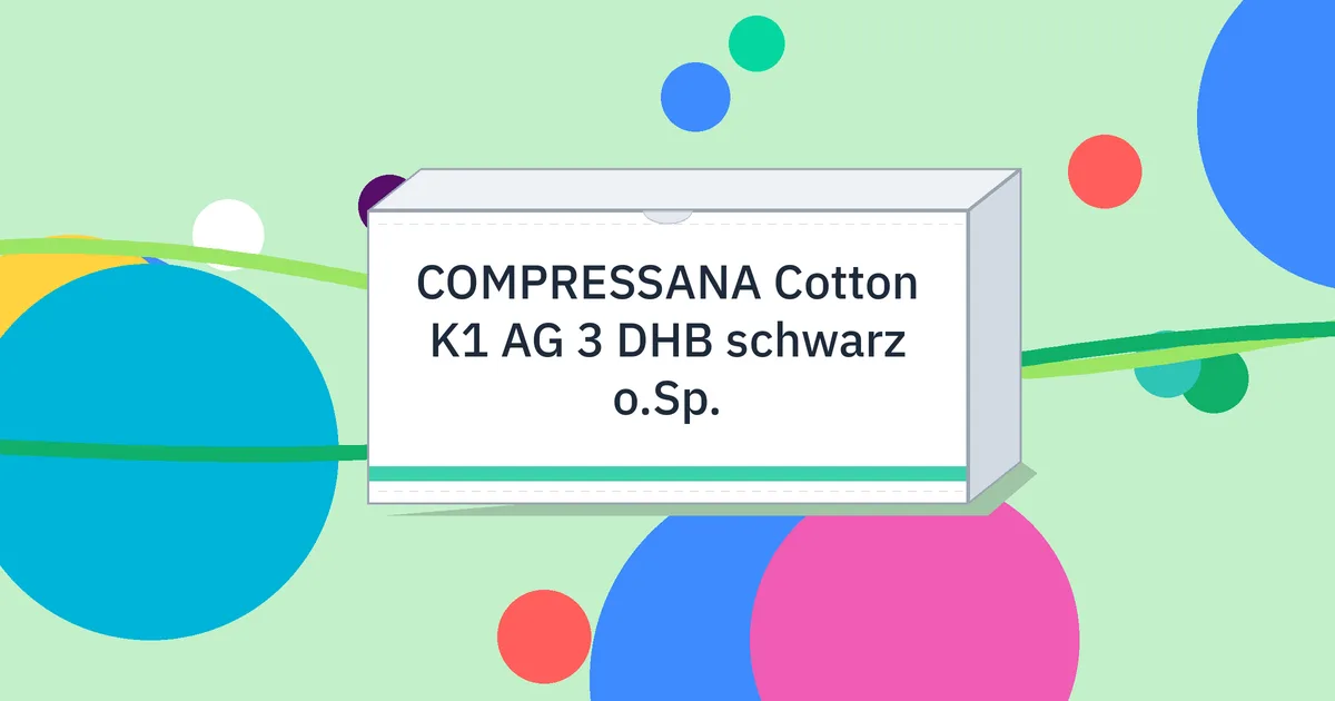 Symbolbild: Packung mit der Aufschrift COMPRESSANA Cotton K1 AG 3 DHB schwarz o.Sp. (PZN 11393103) – Verfügbarkeit und Bezug in Apotheken in Frankfurt am Main