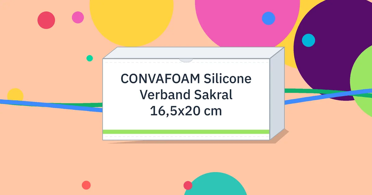 Symbolbild: Packung mit der Aufschrift CONVAFOAM Silicone Verband Sakral 16,5x20 cm (PZN 20125040) – Verfügbarkeit und Bezug in Apotheken in Frankfurt am Main