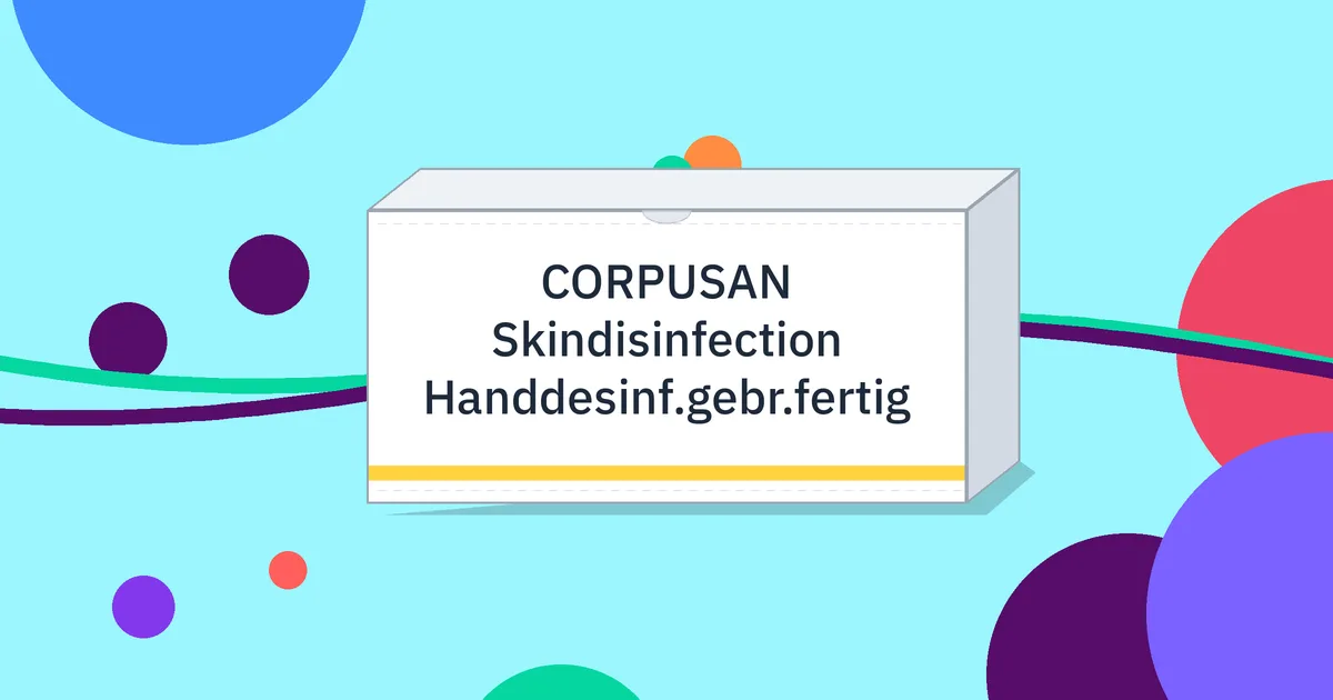 Symbolbild: Packung mit der Aufschrift CORPUSAN Skindisinfection Handdesinf.gebr.fertig (PZN 18307532) – Verfügbarkeit und Bezug in Apotheken in Frankfurt am Main