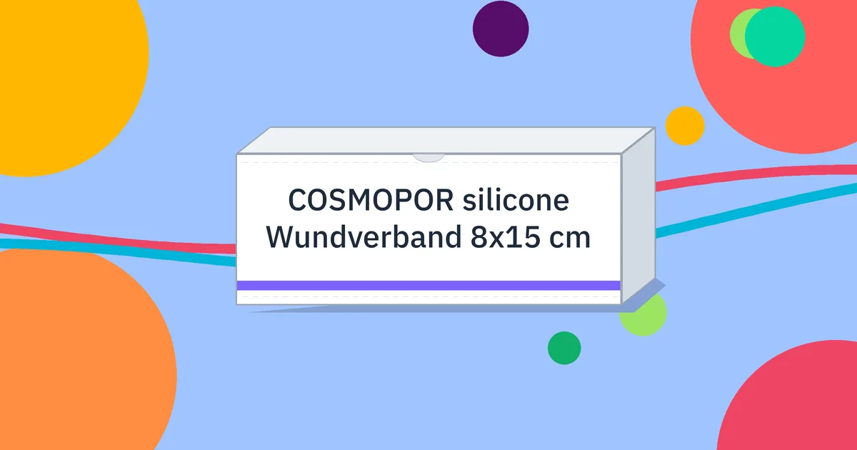 Symbolbild: Packung mit der Aufschrift COSMOPOR silicone Wundverband 8x15 cm (PZN 18729888) – Verfügbarkeit und Bezug in Apotheken in Frankfurt am Main